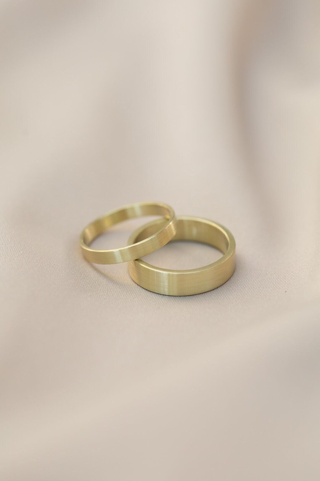 Matte Wedding Rings, 14K Wedding Ring Set, Solid Gold Wedding Rings, 585 Wedding Ring, 18K Ring ...