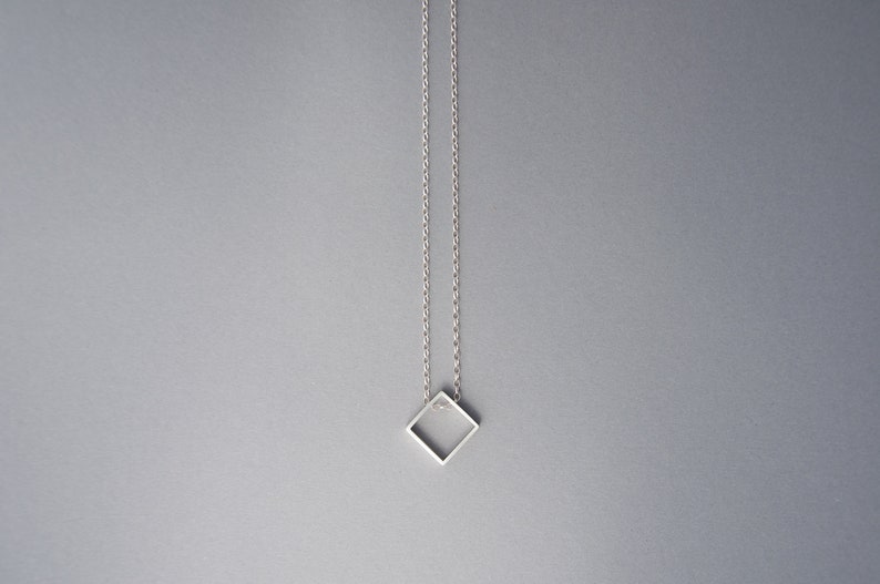 Square Silver Necklace Square Pendant Necklace Minimalist | Etsy