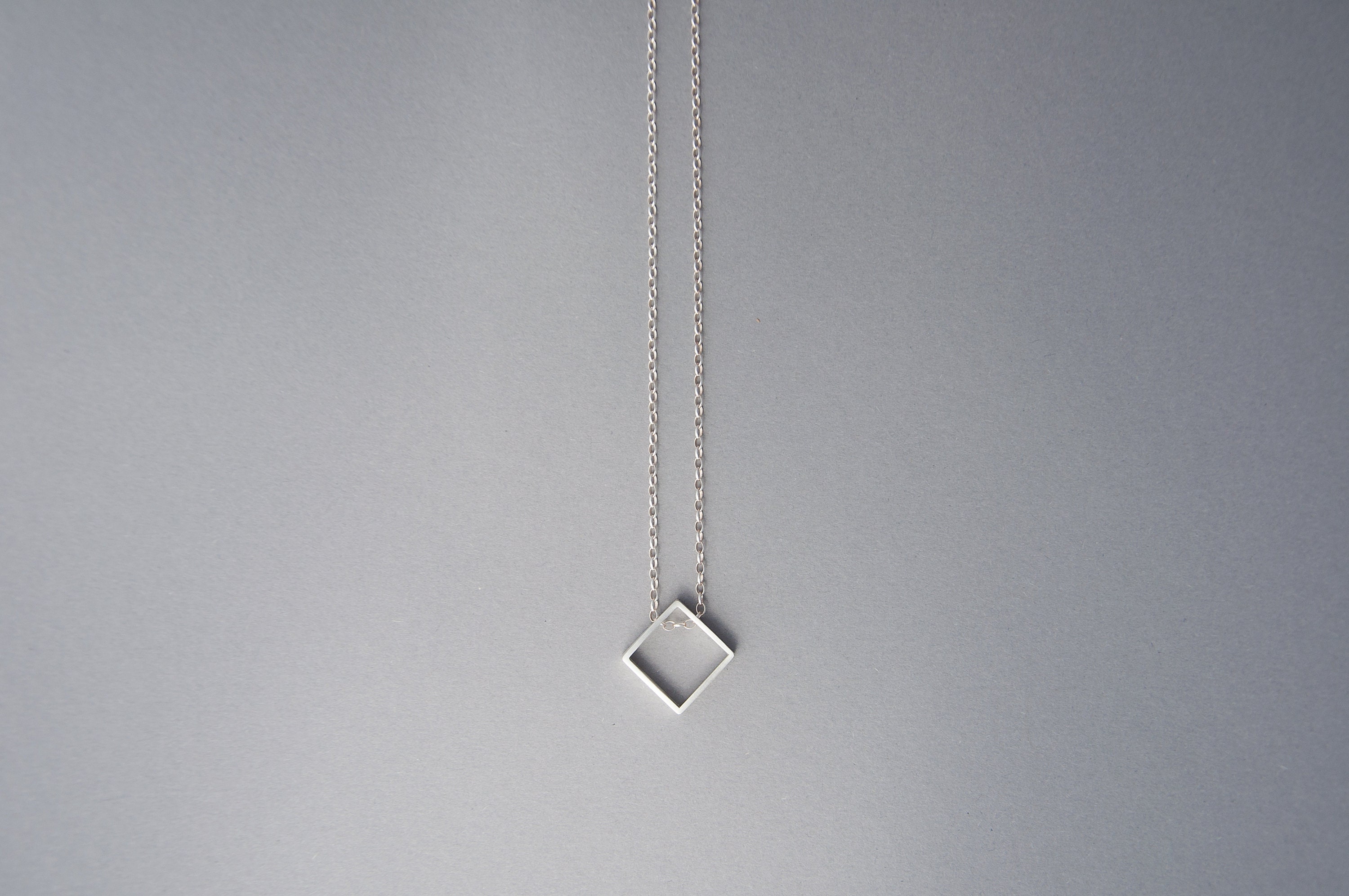 Square Silver Necklace Square Pendant Necklace Minimalist - Etsy