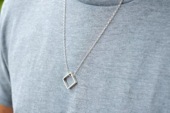 Square Silver Necklace Square Pendant Necklace Minimalist | Etsy