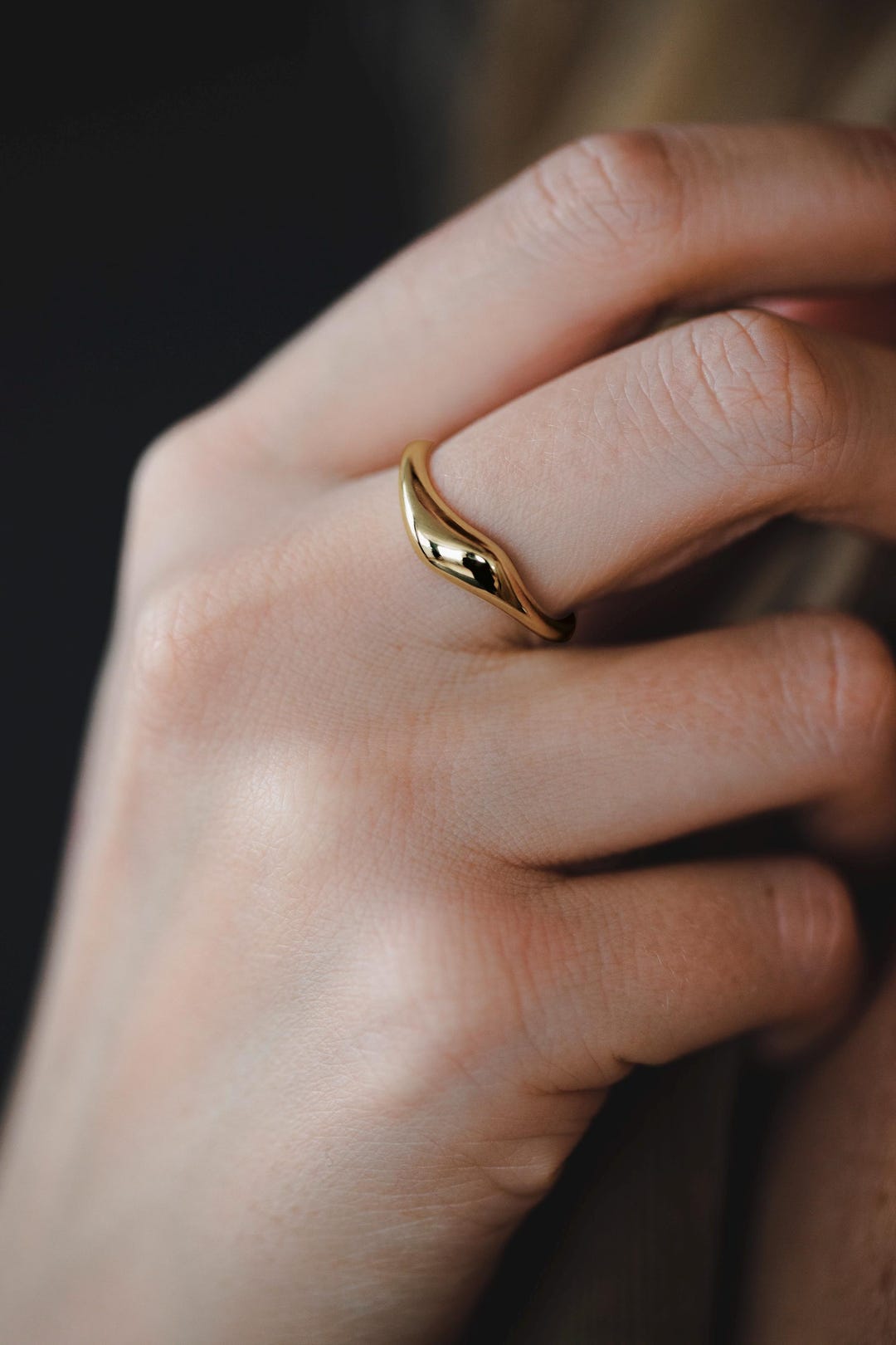 14k Gold Ring, Solid Gold Ring, Gold Wave Ring, Wavy Gold Ring, Organic ...