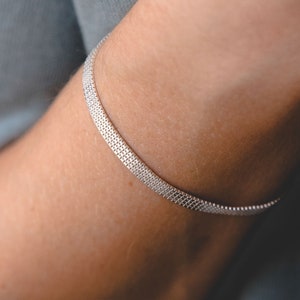 Sterling Silver Bracelet, Silver Bracelet Women, Flat Silver Bracelet ...