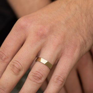 Essence Ring in Gold, 585 Matte Gold Ring, Matte Wedding Ring, Faceted Mens Ring, Solid Gold ...