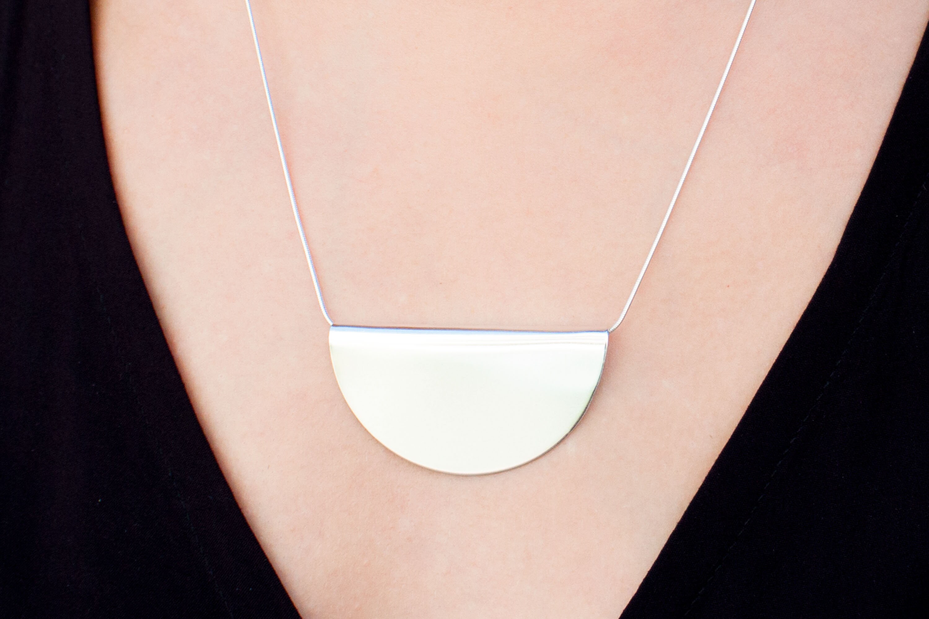 Half Circle Necklace Sterling Silver Statement Necklace Semi | Etsy