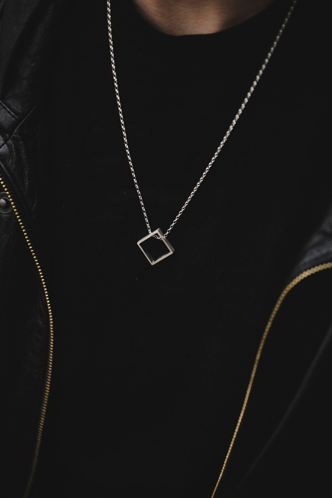 Square Silver Necklace, Square Pendant Necklace, Minimalist Necklace ...