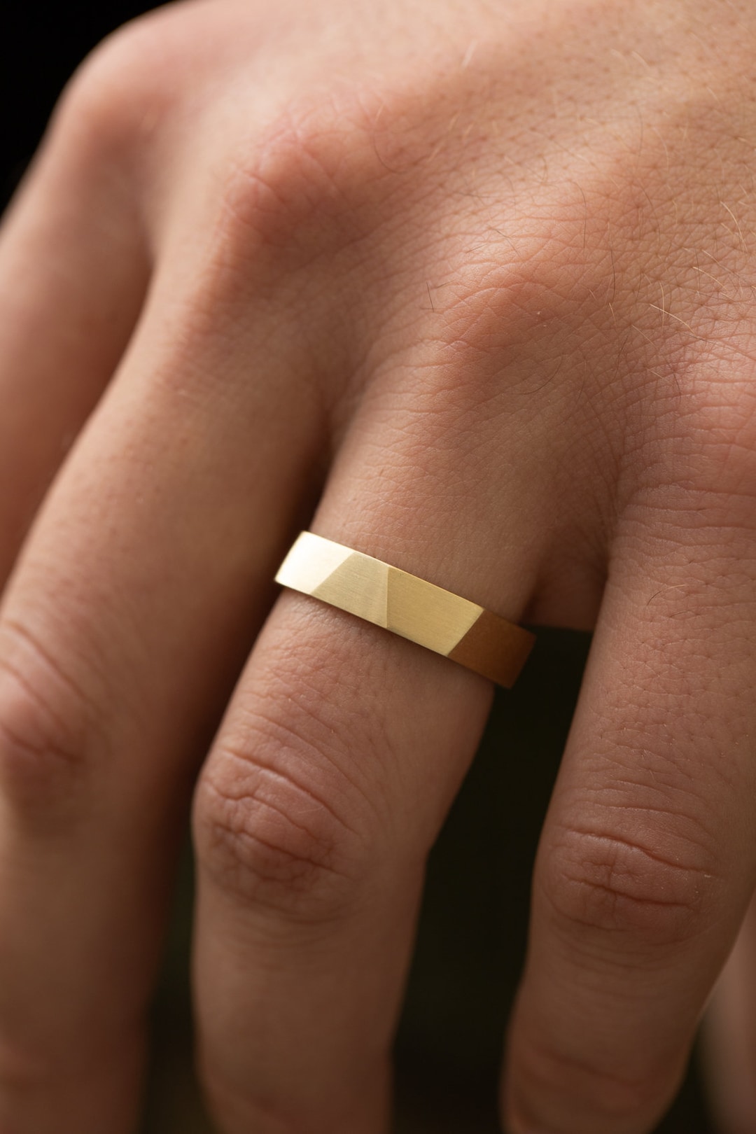 Essence Ring in Gold, 585 Matte Gold Ring, Matte Wedding Ring, Faceted Mens Ring, Solid Gold ...