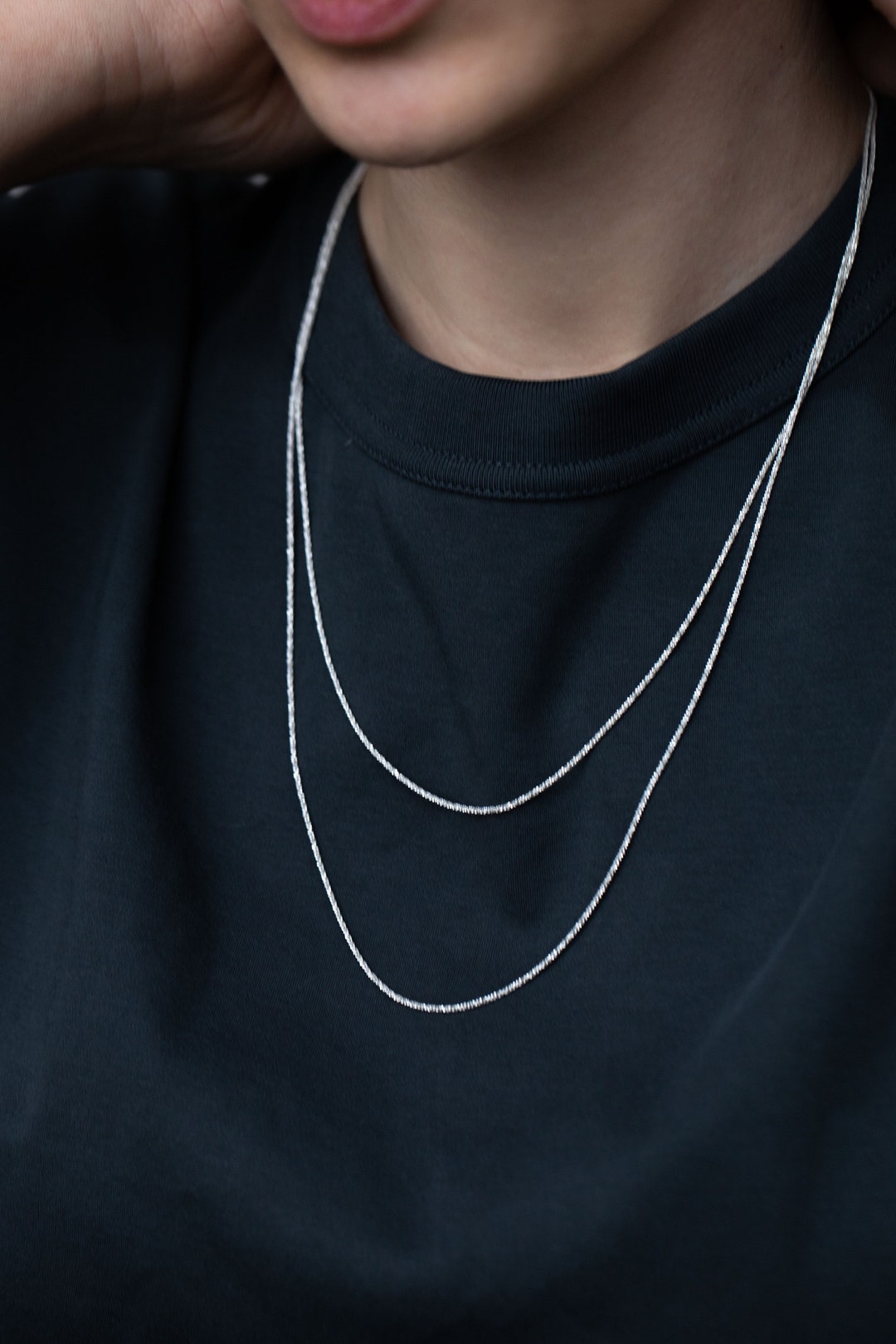 Silver Layering Necklace, Double Layered Necklace, Multi Chain Necklace ...
