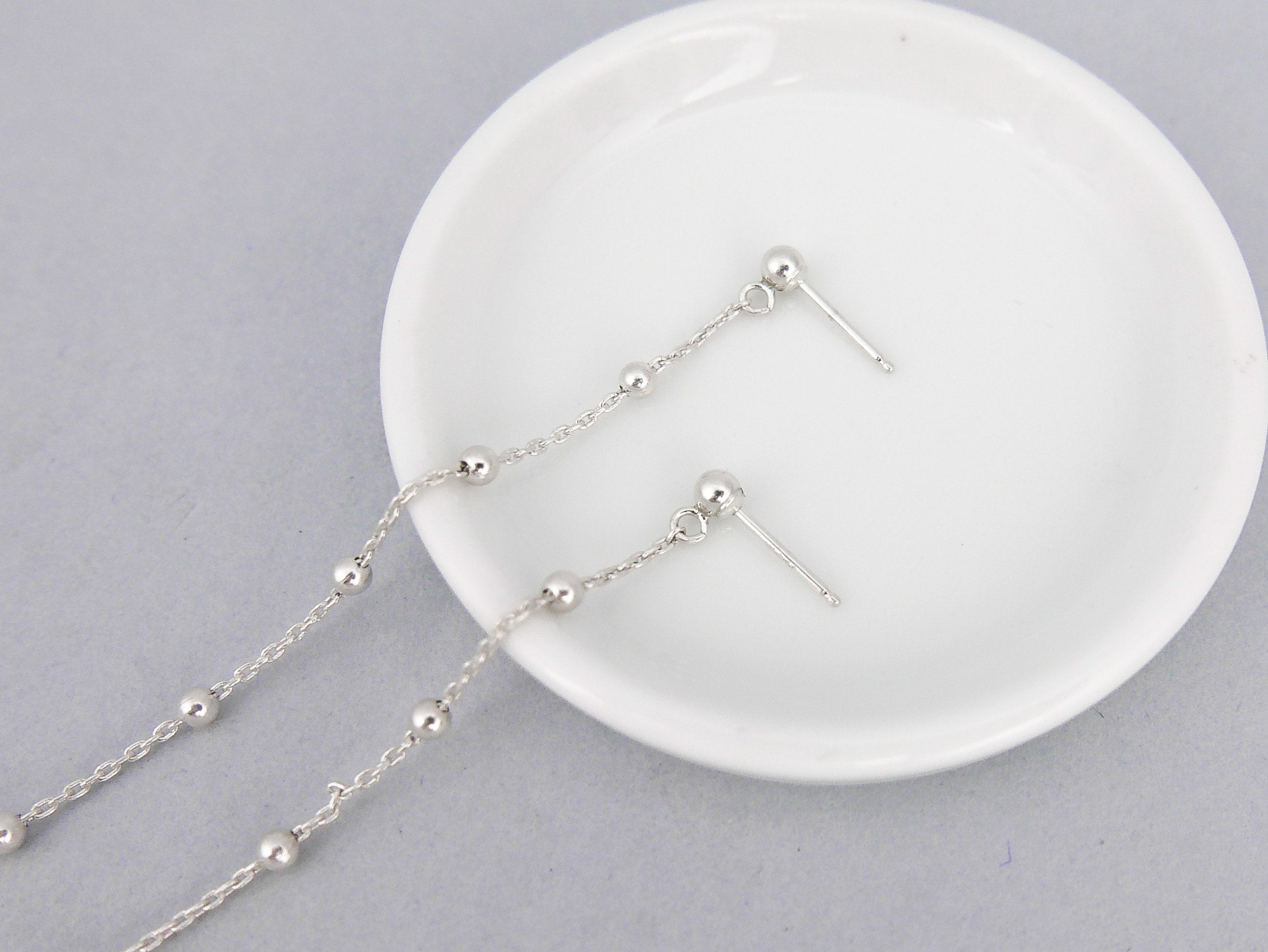Sterling Silver Chain Earrings, Extra Long Earrings, Shoulder Earrings ...
