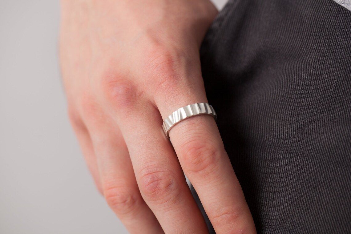 Sterling Silver Men's Ring Matte Ring for Men Textured | Etsy