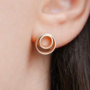 14K Solid Gold Earrings, Small Round Gold Earrings, 585 Gold Studs ...