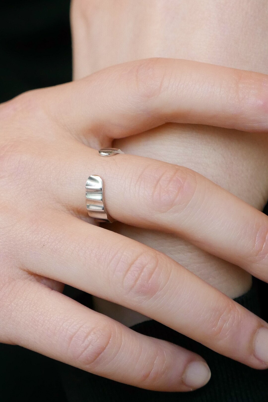 Open Silver Ring, Adjustable Sterling Silver Ring, Textured Silver ...