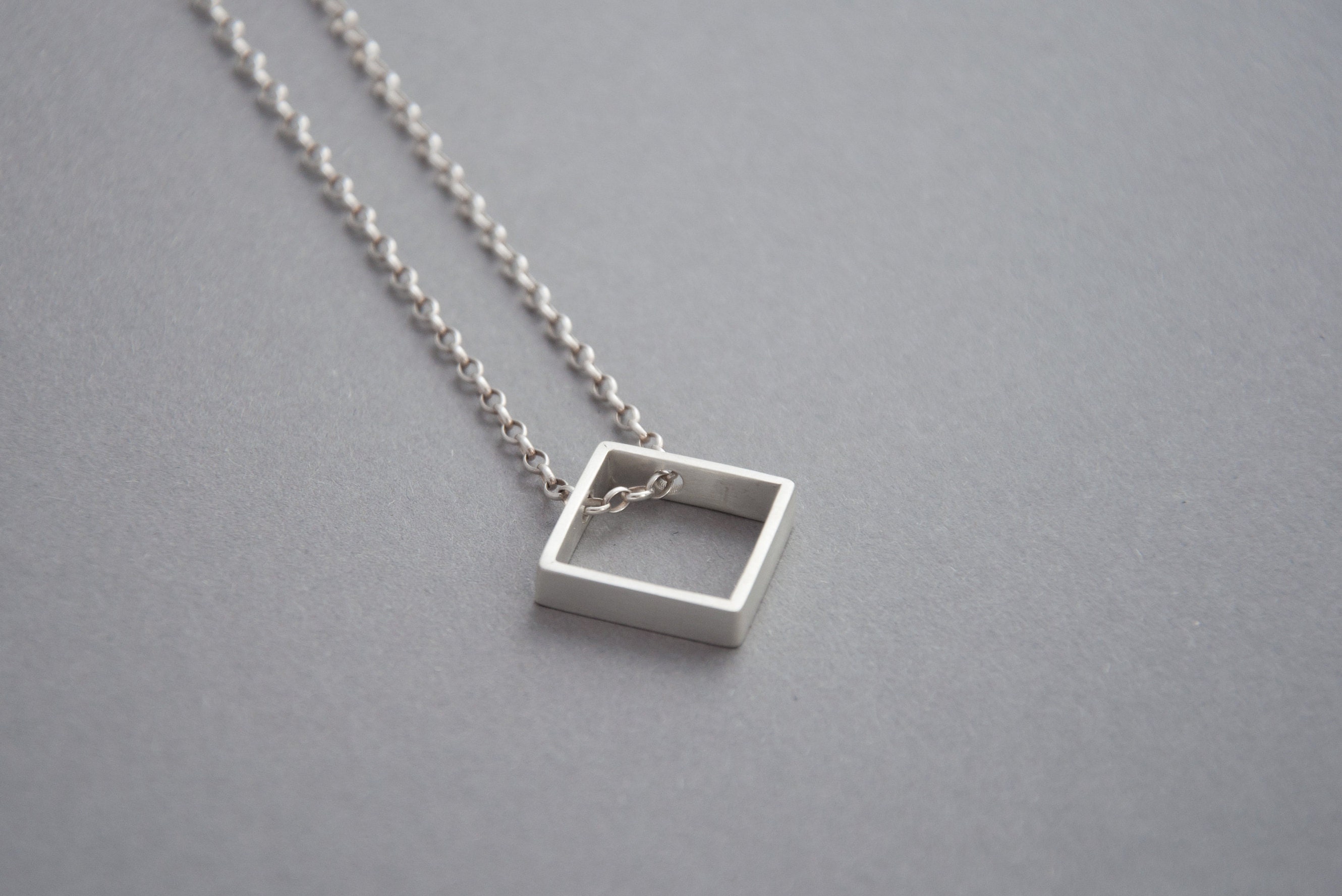 Square Silver Necklace Square Pendant Necklace Minimalist | Etsy