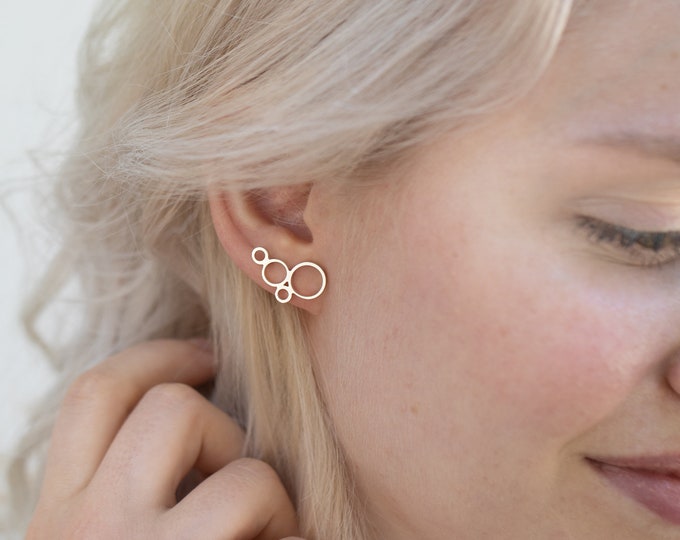 Geometric Studs Silver Delicate Stud Earrings Cloud - Etsy