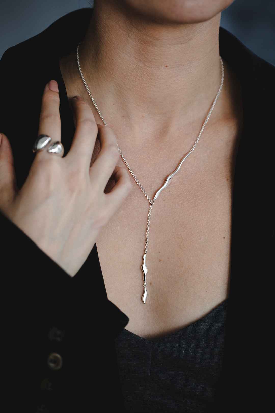 Breeze Lariat Necklace, Sterling Silver Necklace, Adjustable Silver ...