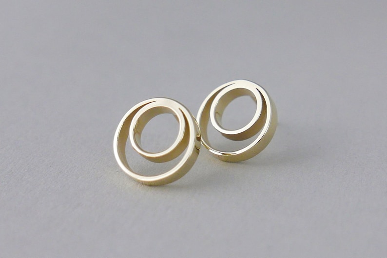 14K Solid Gold Earrings, Small Round Gold Earrings, 585 Gold Studs ...