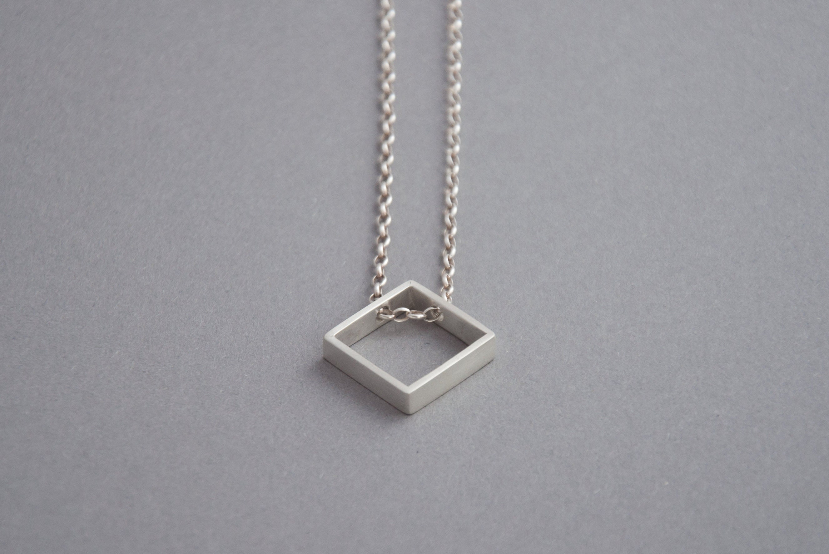Square Silver Necklace Square Pendant Necklace Minimalist - Etsy