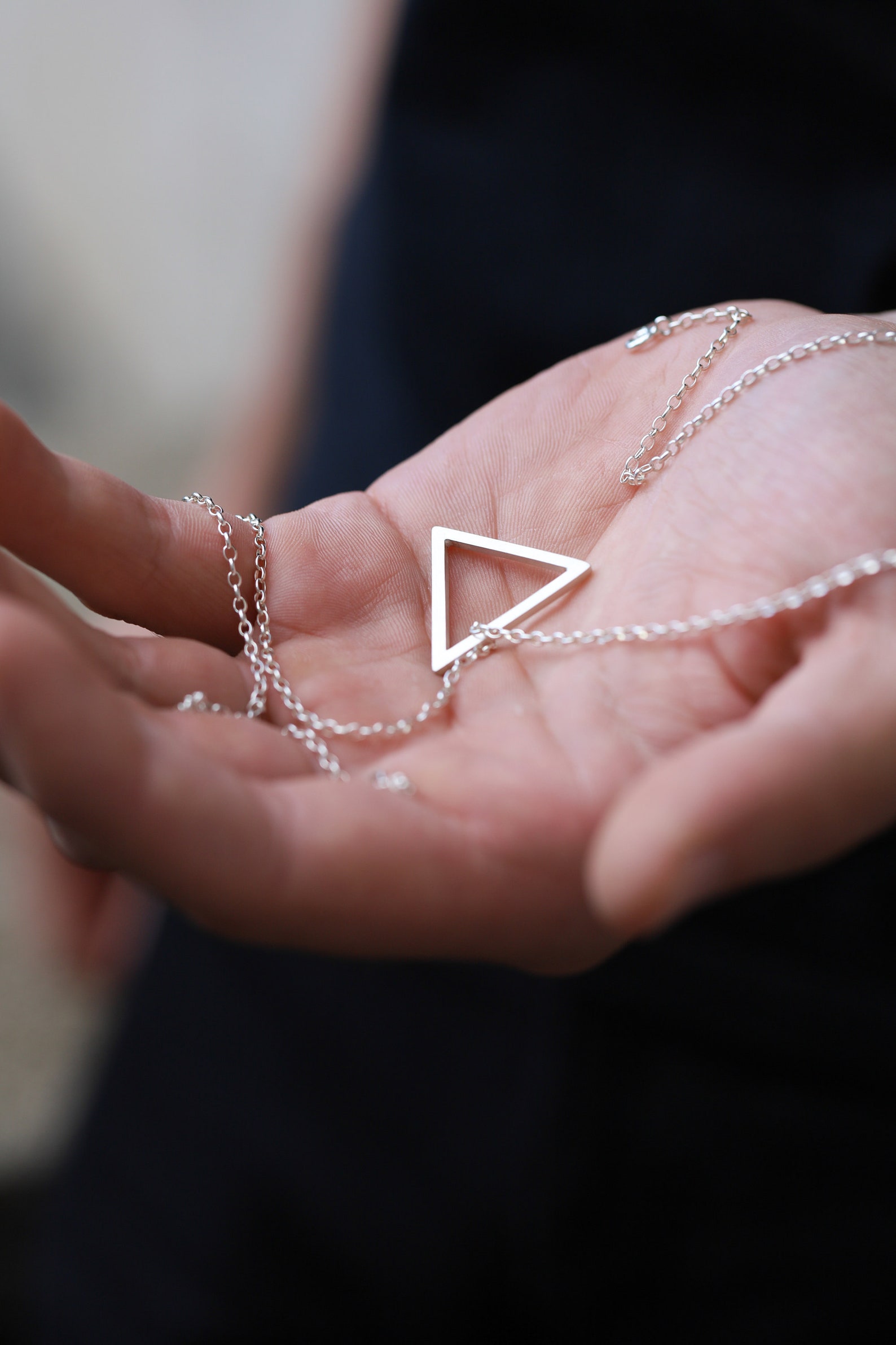 Sterling Silver Triangle Necklace Matte Necklace Triangle - Etsy