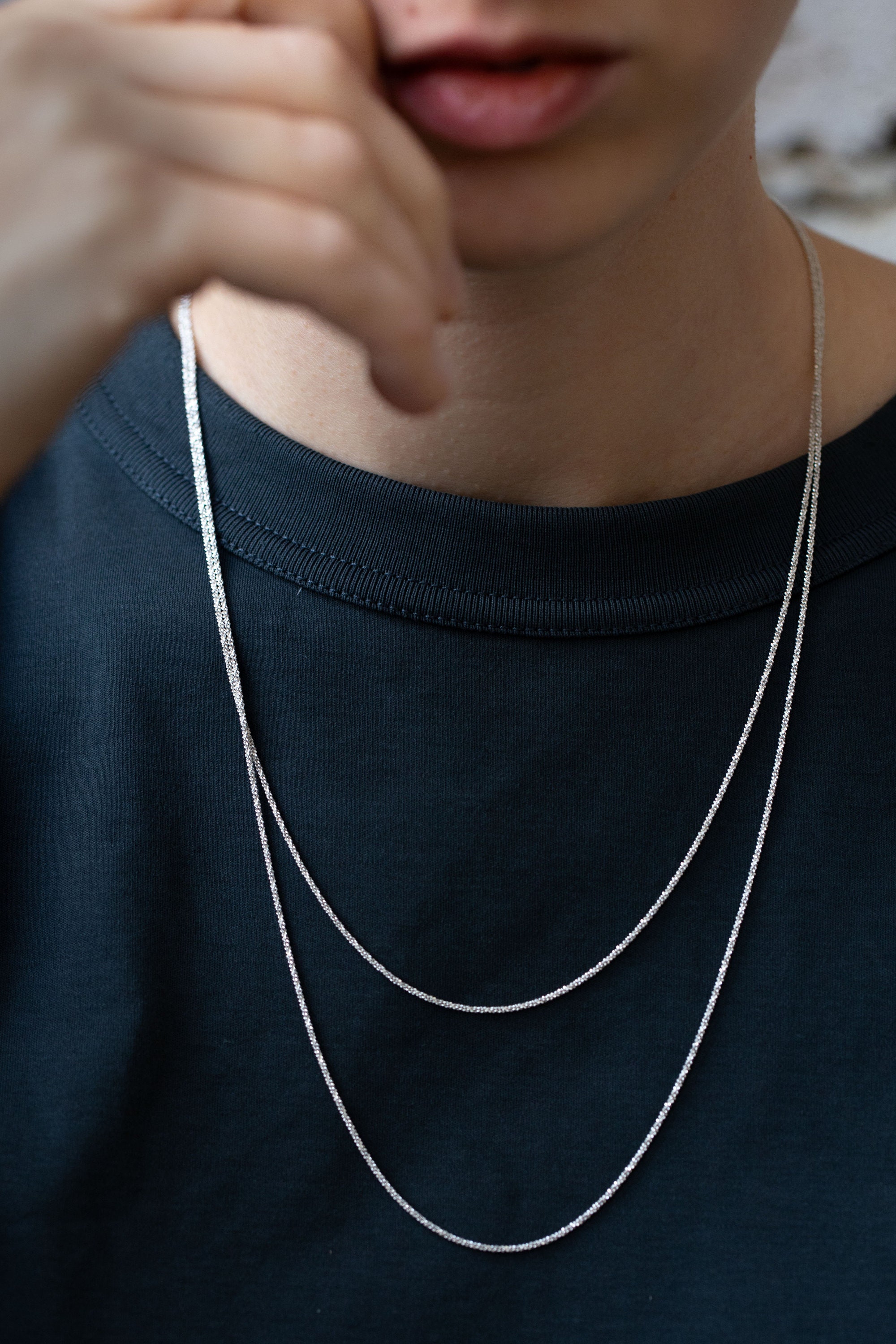 Silver Layering Necklace, Double Layered Necklace, Multi Chain Necklace ...