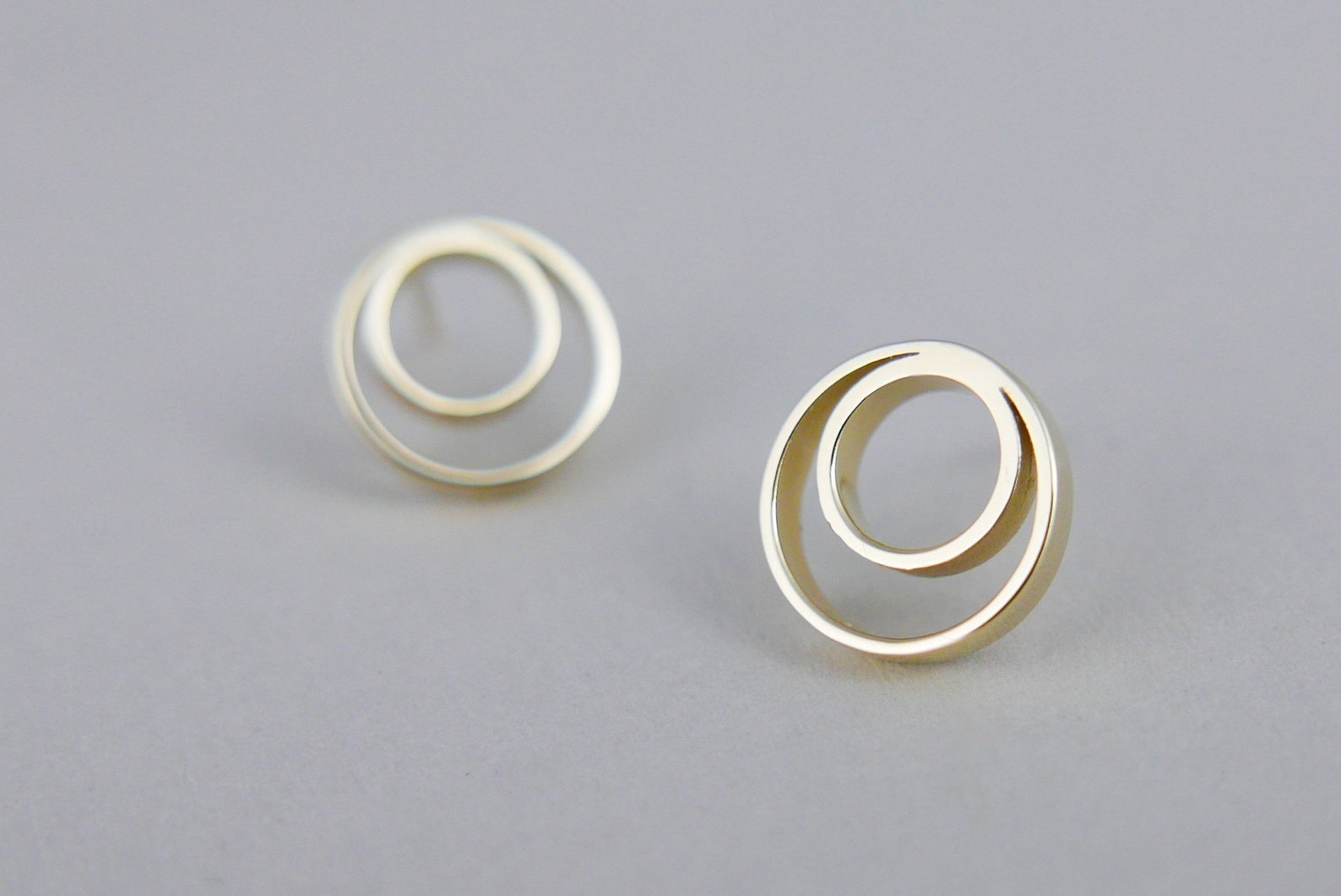 14K Solid Gold Earrings, Small Round Gold Earrings, 585 Gold Studs ...