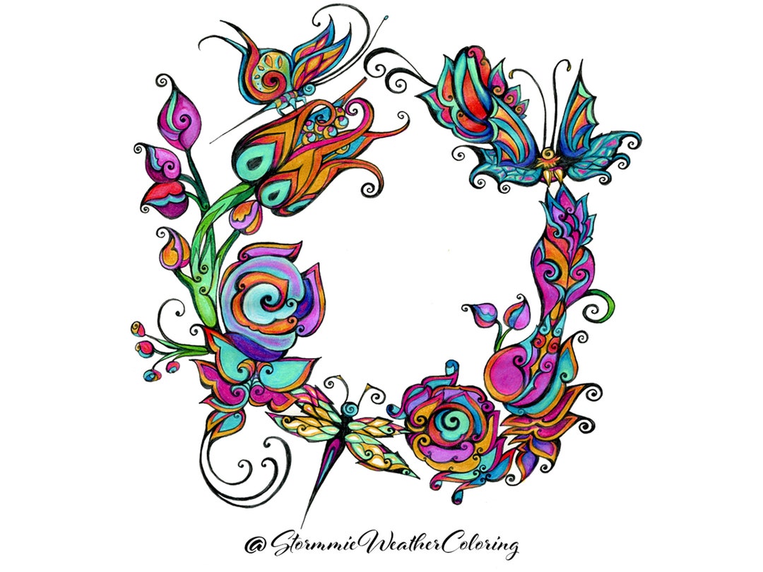 Floral Wreath | B&W Instant Download, Digital, Printable, Color Page ...