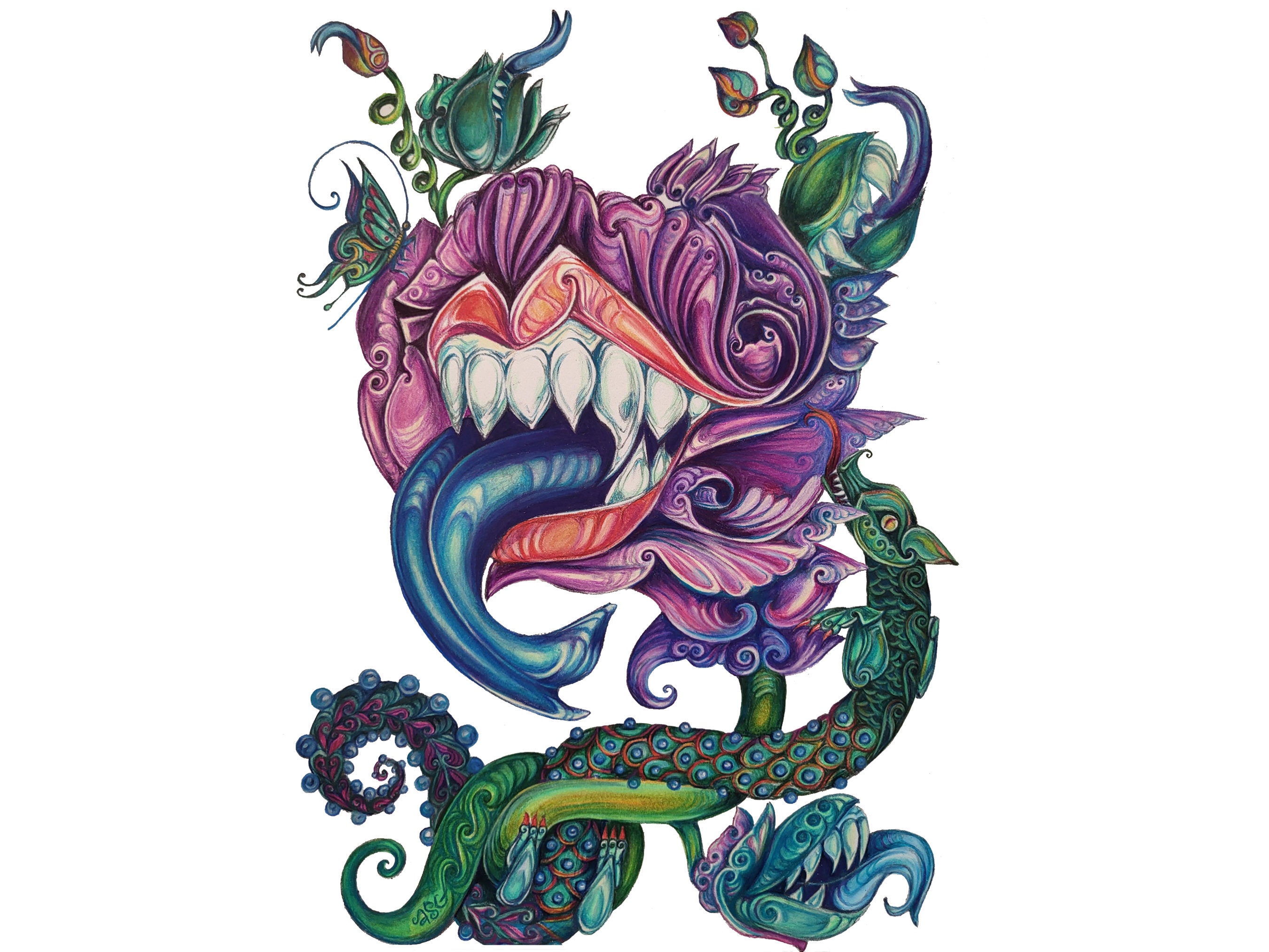 Hungry Flower | Instant Download, Digital, Printable Art, Color Page ...