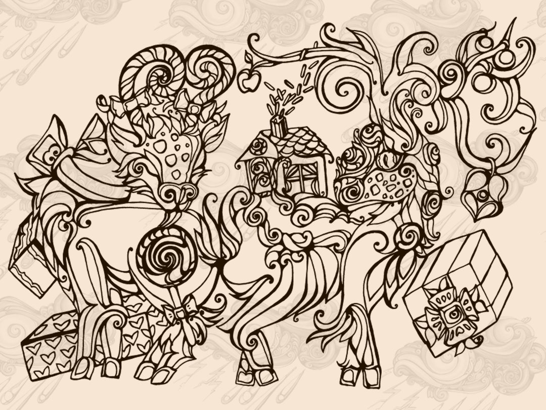 Reindeer, Christmas Coloring Book | Instant Download, Digital ...