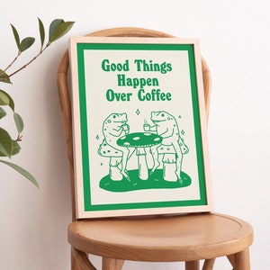 Retro Coffee Print, Frog Poster, Coffee Bar Decor, Frog Art ...