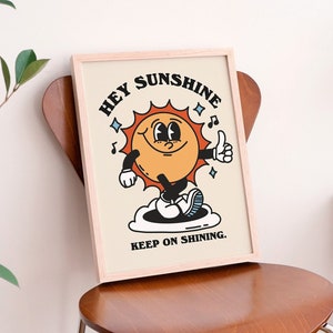 Sun Retro Character Wall Decor, Retro Quote Wall Print, Vintage Poster ...