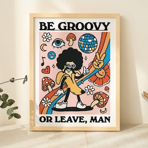 FRAMED Groovy Banana Print, Colorful Hippie Poster, Retro Aesthetic ...