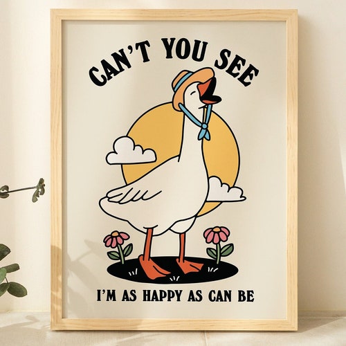 Retro Goose Wall Print Happy Quote Vintage Style - Etsy