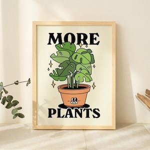 Retro Botanical Poster, More Plants Quote Print, Typographic Wall Decor ...