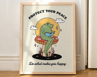 Frog Mushroom Wall Print, Retro Frog Poster, Positive Quote Digital ...