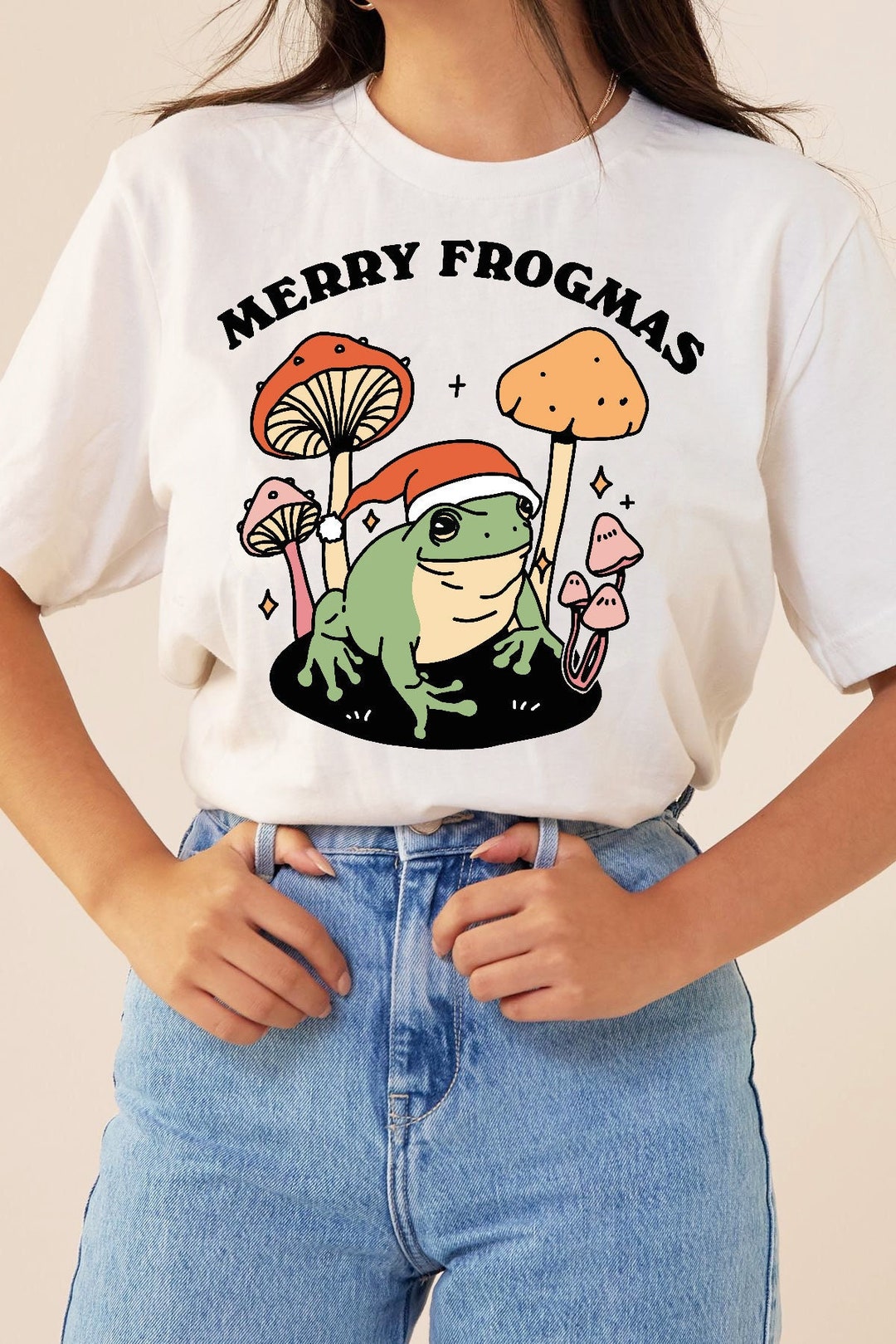 Retro Frog Christmas Tshirt, Merry Frogmas Shirt, Cottagecore Mushroom ...