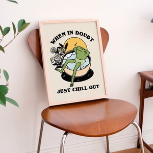 Retro Frog Wall Print, Chill Quote, Vintage Frog, Retro Flowers ...