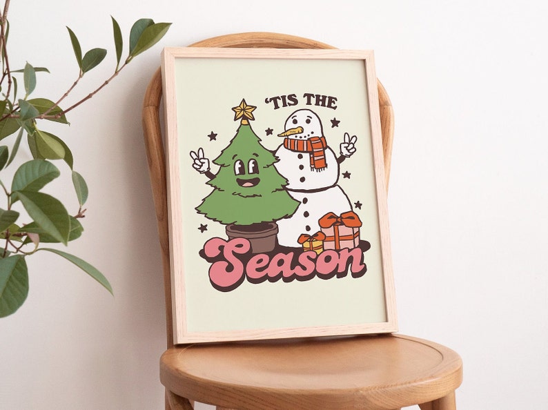 Snowman Holiday Decor Festive Christmas Poster Vintage Style - Etsy UK