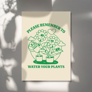 Green Retro Flowers Print, Quote Wall Print, Botanical Plants Poster ...