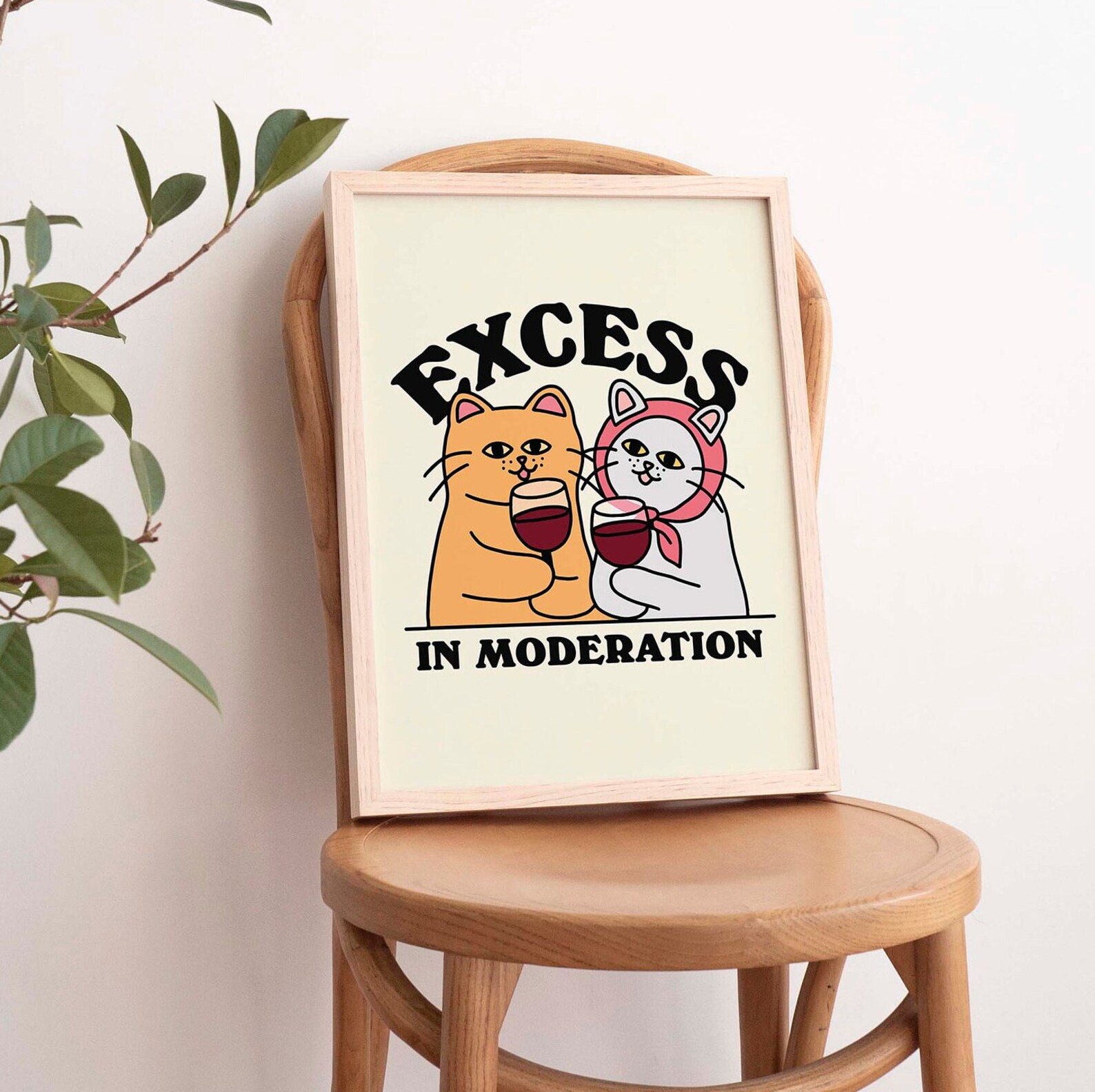 Drunk Cats Wine Print, Retro Drink Alcohol Poster, Cat Excess in ...