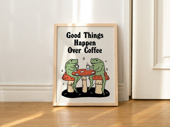 Retro Frog Coffee Print Vintage Positivity Quote - Etsy