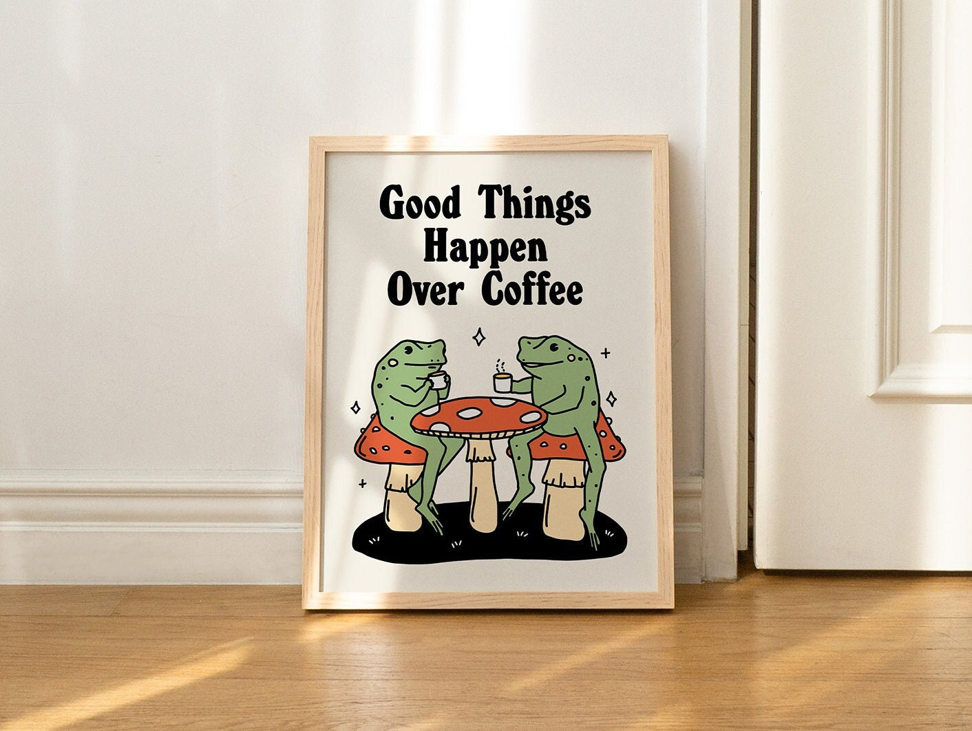 Retro Frog Coffee Print Vintage Positivity Quote - Etsy