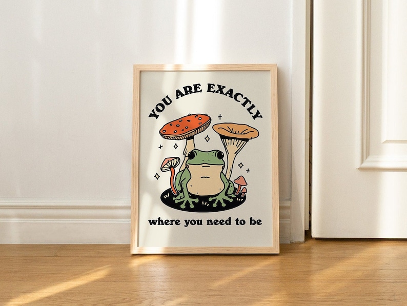 Retro Frog Poster Print Positive Quote Vintage Frog Mushroom - Etsy