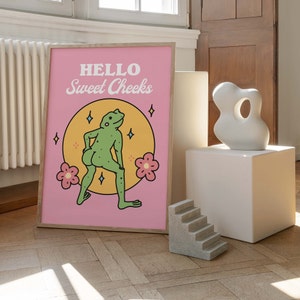 Girly Frog Self Care Wall Print, Positivity Hello Sweet Cheeks, Pink ...