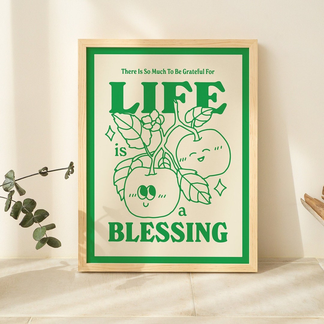 Retro Fruit Print, Blessing Affirmation Illustration, Market Wall Decor ...