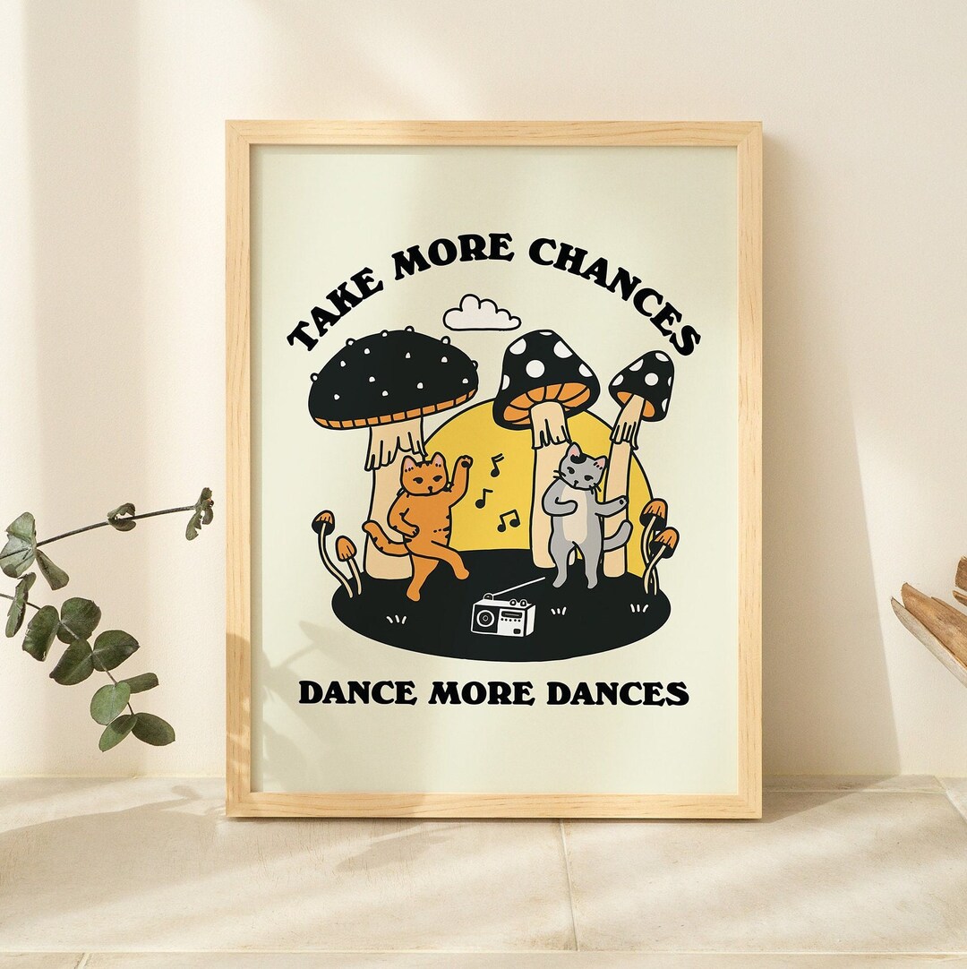 Retro Dancing Cats Wall Print, Vintage Cat Illustration, Trendy Posters ...