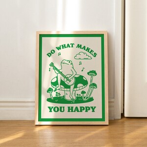 Retro Frog Wall Print, Vintage Positivity Quote Illustration, Mushroon ...