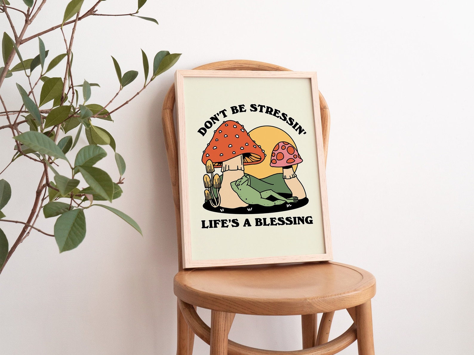 Groovy Frog 70s Print Cute Frog Poster Retro Mushroom - Etsy