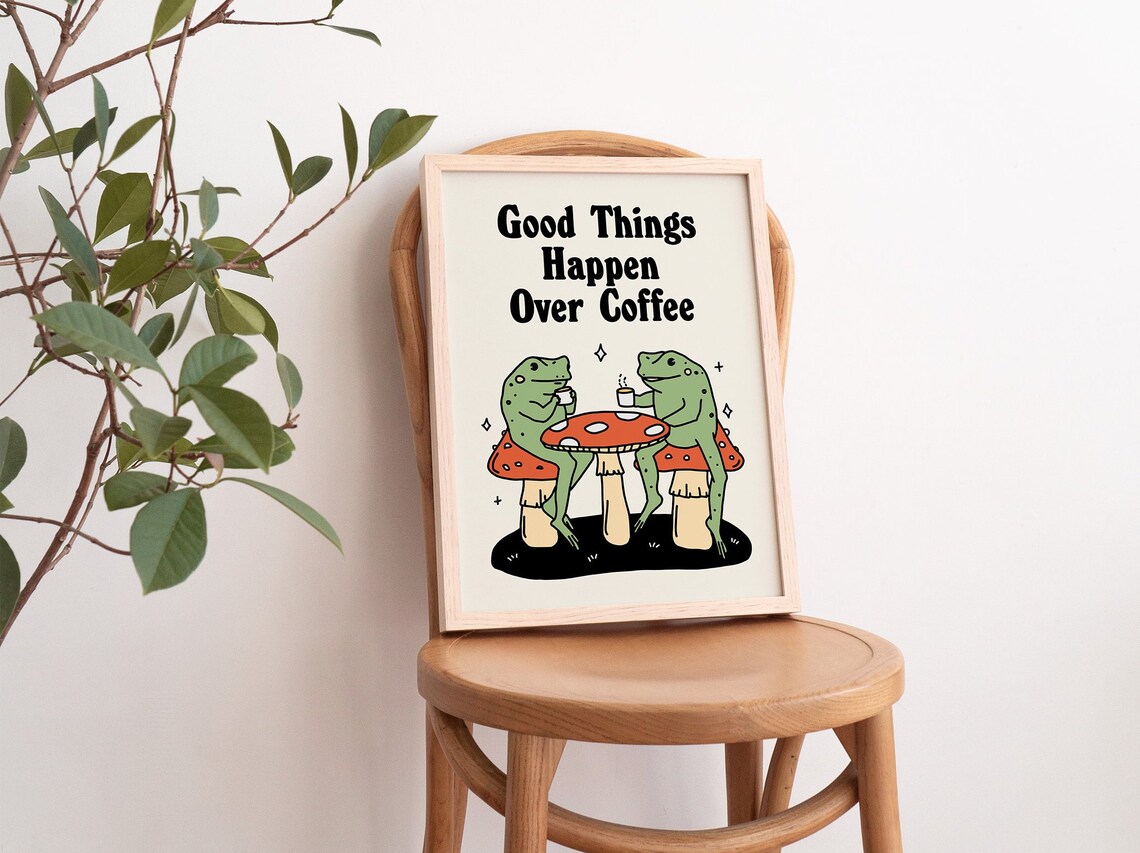 Retro Frog Coffee Print Vintage Positivity Quote - Etsy