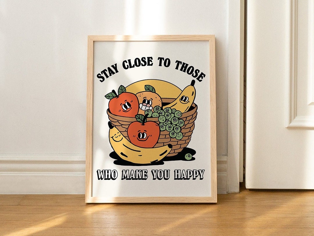 Retro Fruit Poster, Handmade Wall Decor, Kitchen Wall Art, Mid Century ...