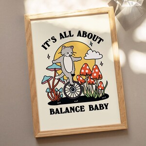 Balance Cat Print, Its All About Balance Baby Quote Poster, Retro ...