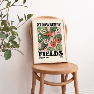 Retro Strawberry Poster, Botanical Print, Flower Market Poster, Flowers ...