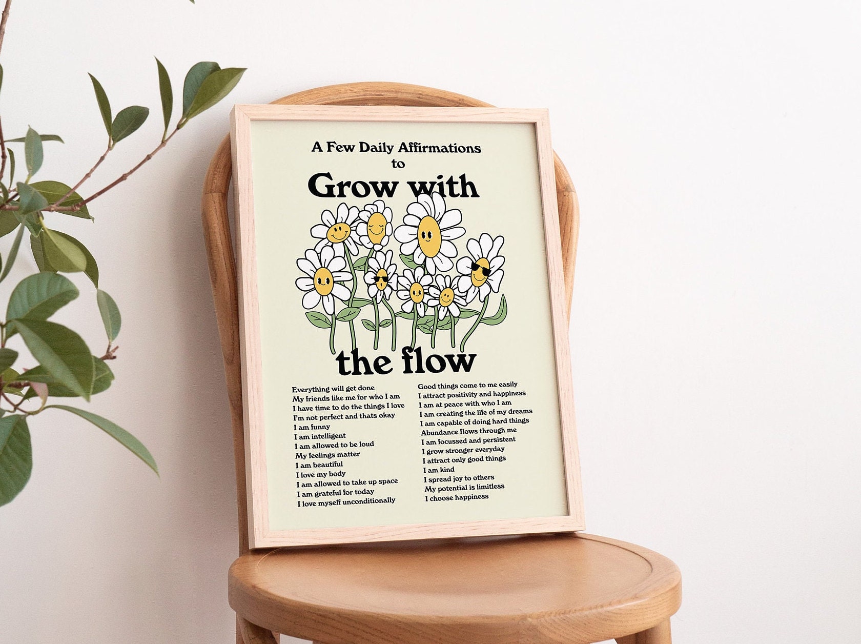 Affirmations Wall Print, Aesthetic Flowers Poster, Positive Selfcare ...